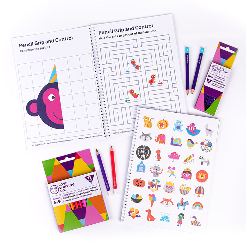 Cursive Handwriting Practice Workbook & Tripod Grip Pencil Writing Set