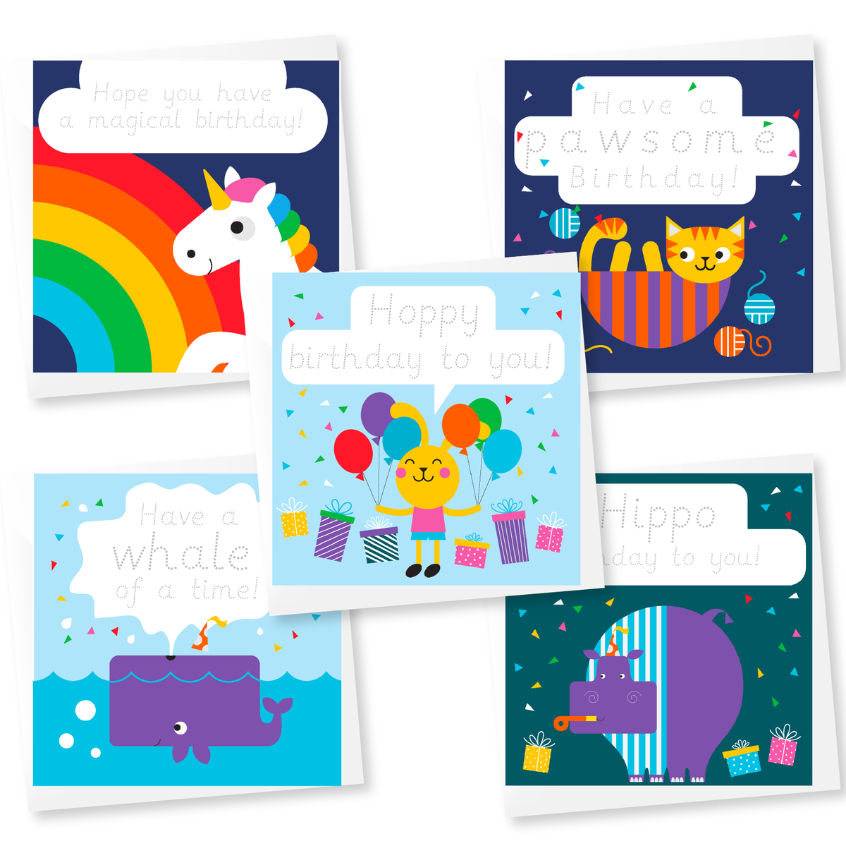 Age 3-7 Love Writing Co. Pack of 10 Handwriting Practice Birthday Cards