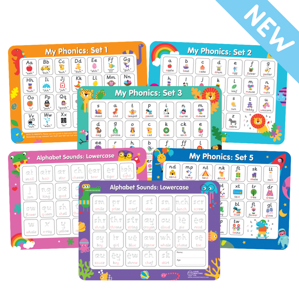 Phonics Learning -6 Phonics Mats: Trace & Wipe clean Learning Mats A3